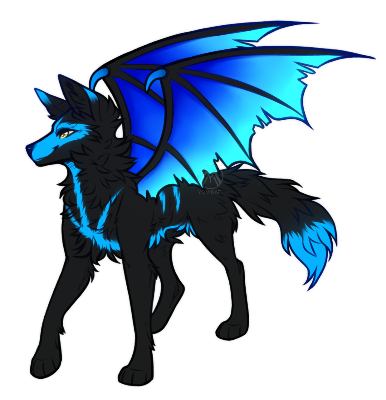 Black And Blue Anime Wolf With Wings